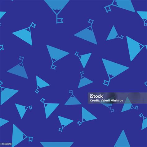 블루 마운틴과 상단 아이콘 파란색 배경에 고립 된 완벽 한 패턴에 플래그 승리의 상징 또는 성공 개념 벡터 일러스트 개념에 대한