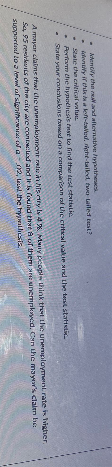 Solved Identify The Null And Alternative Hypothesesidentify