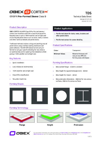 Obex Cortex 0910fr Class B Pre Formed Sleeve Tds010103 Nbs Source