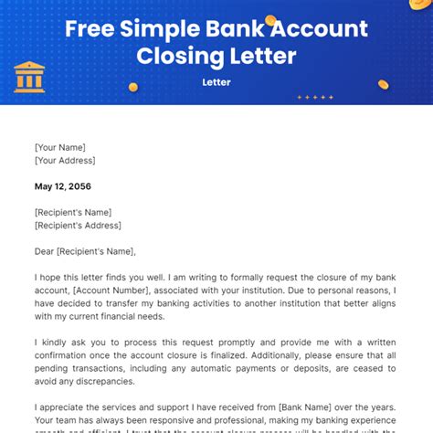 Simple Bank Account Closing Letter Template Edit Online And Download Example