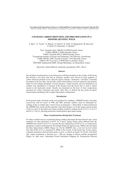 Pdf Coupled Carbon Diffusion And Precipitation In A Dissimilar Steel Weld