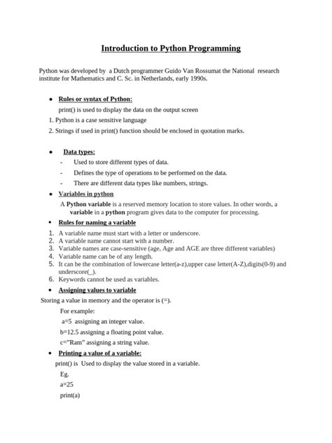 Python Notes Term1 Pdf Variable Computer Science Data Type