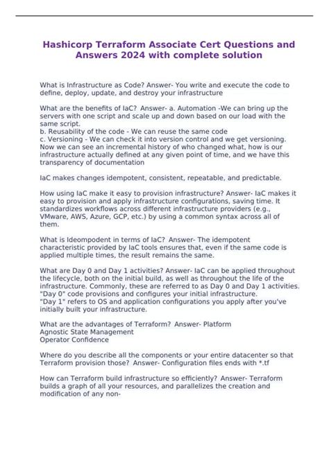 Hashicorp Terraform Associate Cert Questions And Answers 2024 With Complete Solution Hashicorp