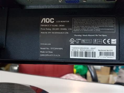 Monitor AOC 2036S 20 Inch TFT20W90PS Computers Tech Parts Accessories Monitor Screens On