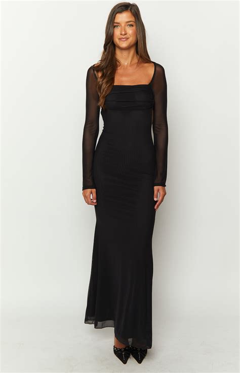 Beverley Black Mesh Long Sleeve Maxi Dress Beginning Boutique Us