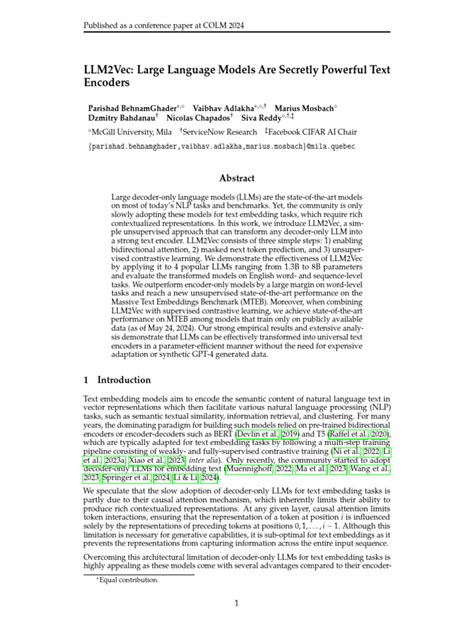 llm2vec large language models are secretly powerful text encoders pdf