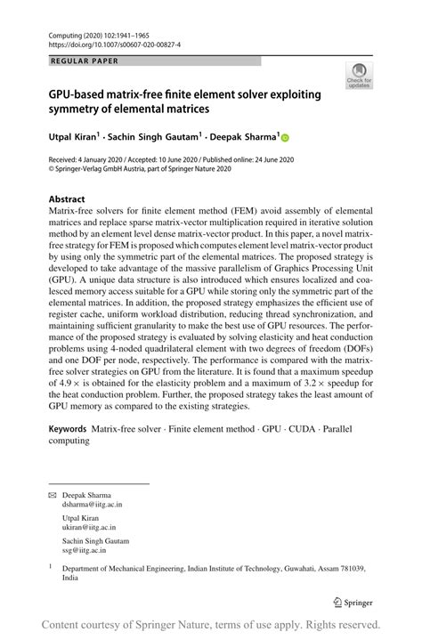 Gpu Based Matrix Free Finite Element Solver Exploiting Symmetry Of