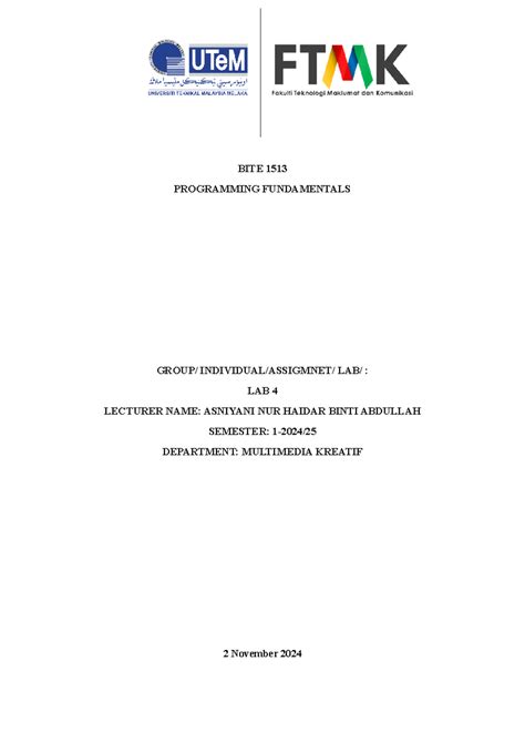 Lab 4 Programming Programming Fundamental Bite 1513 Programming