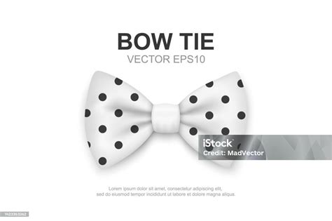 벡터 3d 현실적인 화이트 폴카 도트 보우 타이 아이콘 근접 촬영 화이트에 고립 실크 글로시 보티 티 넥타이 신사 모형 디자인