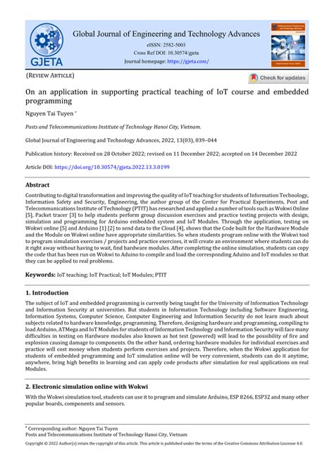 Pdf On An Application In Supporting Practical Teaching Of Iot Course