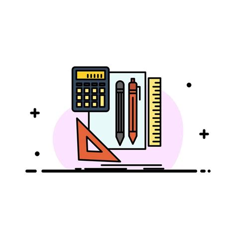 Stationary Book Calculator Pen Business Flat Line Filled Icon Vector