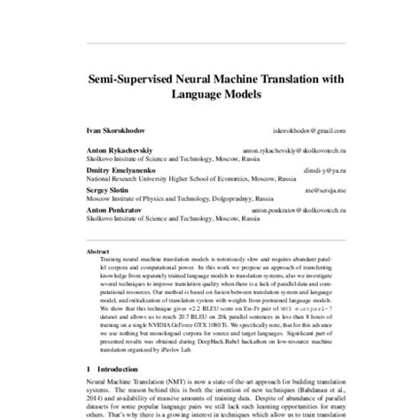 Semi Supervised Neural Machine Translation With Language Models Acl Anthology