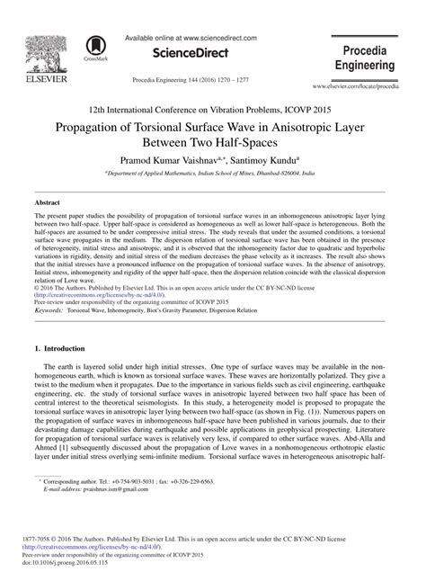 Pdf Propagation Of Torsional Surface Wave In Anisotropic Layer Between Two Half Spaces