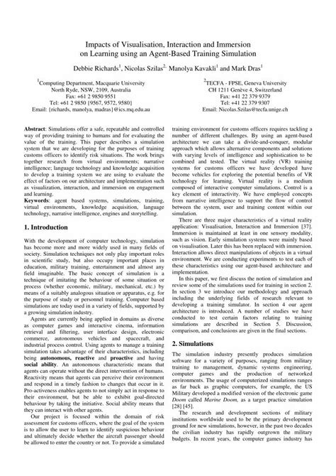 Pdf Impacts Of Visualisation Interaction And Immersion On Learning Using An Agent Based