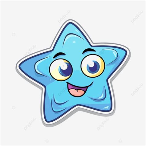 큰 눈을 가진 파란 별은 만화 평면 벡터 일러스트입니다 고립 된 만화 블루 스타와 스티커 디자인 상표 Png 일러스트 및