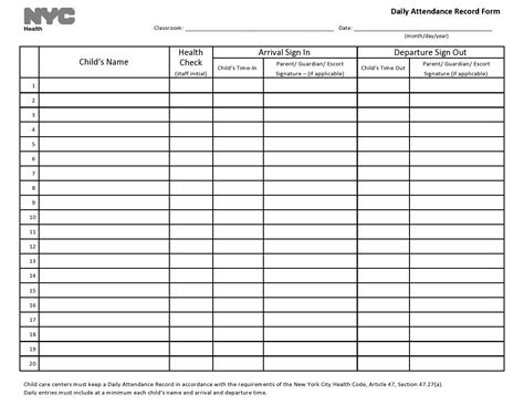 Printable Sign Out Sheet