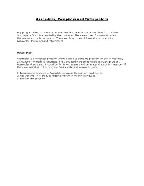 Assembler Compiler And Interpreter Overview Studocu
