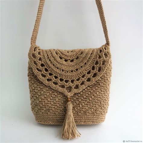 Сумка вязаная из джута С кисточкой № 9 купить в интернет магазине на Ярмарке Мастеров с