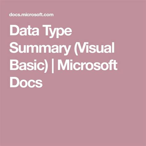 Data Type Summary Visual Basic Microsoft Docs Basic Scientific