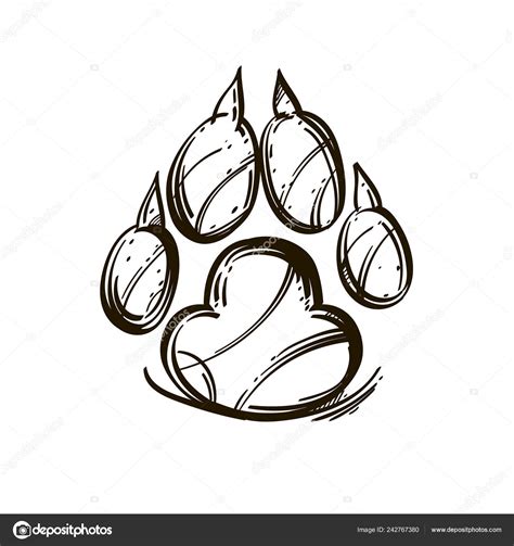 Wolfs Paw Print Outline Vector Illustration Isolated White Background Stock Vector Image By