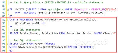 德瑞克：sql Server 學習筆記 Sql Server Parameter Sniffing Option Recompile