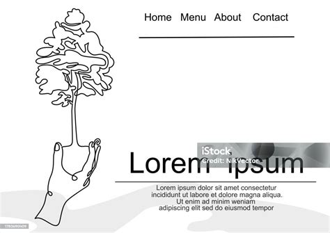 연속적인 한 선을 그리는 손바닥 손은 녹색 어린 식물을 함께 잡고 있습니다 나무를 들고 있는 단 하나 한 줄 손 숲 보존 개념 디자인 벡터 그래픽 일러스트 레이 션 개념에