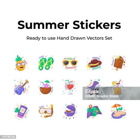 여름 방학 여행 및 모험 벡터의 창의적으로 디자인 된 손으로 그린 스티커를 손에 넣으십시오 0명에 대한 스톡 벡터 아트 및 기타 이미지 Istock