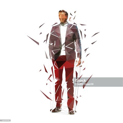 포켓 앞눈에 손을 양복에 서 있는 사업가 추상적 낮은 다각형 벡터 그림 기하학적 도면 비즈니스 피플 실루엣 삼각형 모양 로우 폴리곤 모델링에 대한 스톡 벡터 아트 및 기타