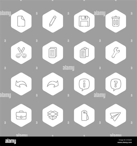 EPS Line Web Icon Set On White Hexagon For Web Design UI Infographic And Mobile Apps Stock
