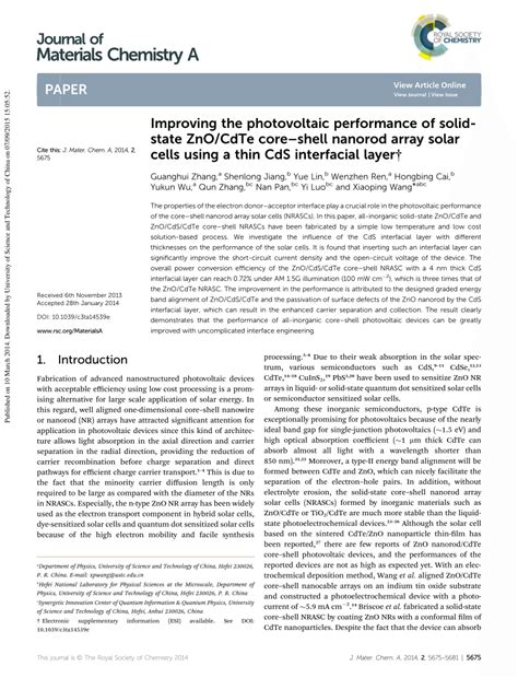 pdf improving the photovoltaic performance of solid state zno cdte