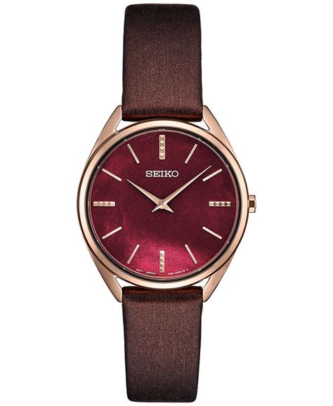 Seiko Womens Essentials Brown Leather Strap Watch 32mm Macys