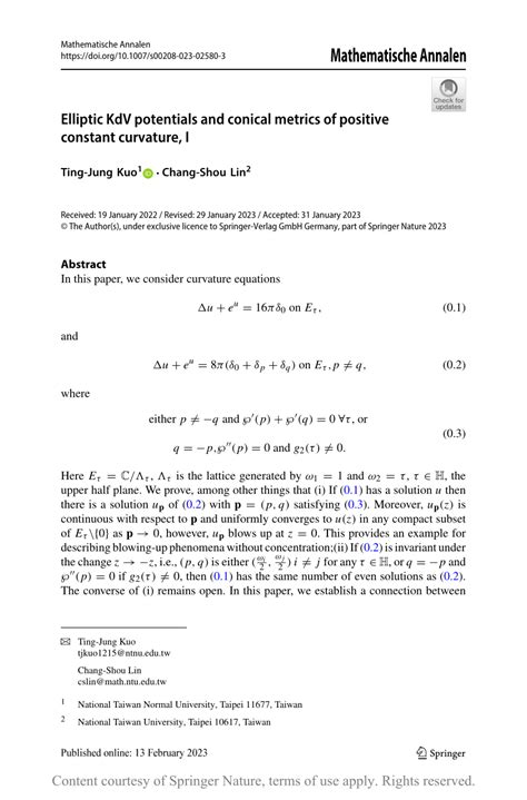 Elliptic Kdv Potentials And Conical Metrics Of Positive Constant Curvature I Request Pdf