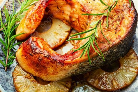 파인애플 구이 연어 스테이크를 곁들인 튀긴 송어 스테이크 식욕을 돋우는 송어 스테이크 사진 배경 및 무료 다운로드를위한 그림 Pngtree