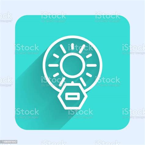 흰색 선 긴 그림자 배경으로 분리된 직사광선 아이콘이 없습니다 녹색 사각형 버튼입니다 벡터 경계 표지에 대한 스톡 벡터 아트 및 기타 이미지 Istock