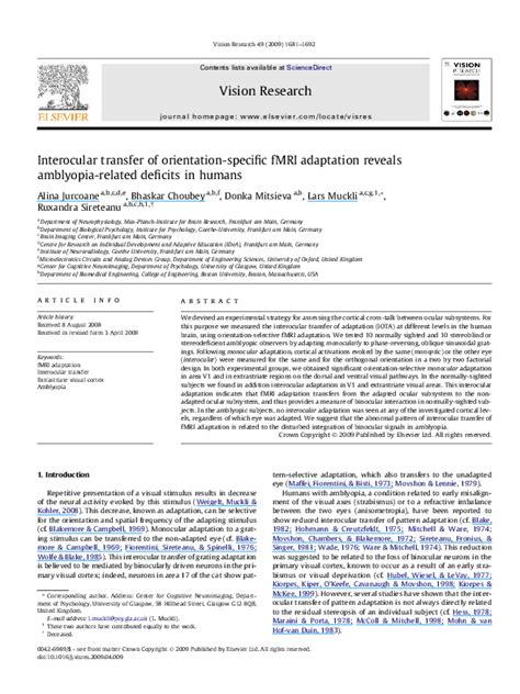 Pdf Interocular Transfer Of Orientation Specific Fmri Adaptation