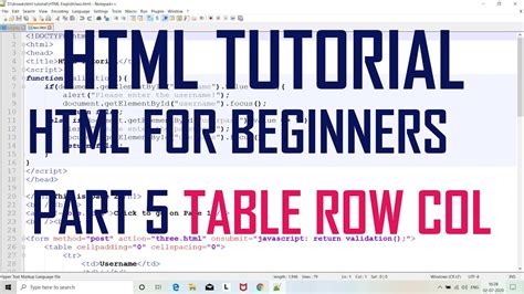Html Tutorials For Beginners 5 Html Table Table Advance Property Table Row Column