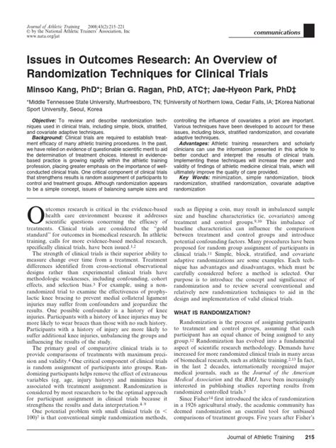 Bloco 8 Issues In Outcomes Research An Overview Of Randomization Techniques For Clinical