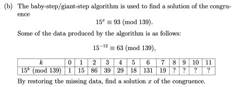 The Baby Step Giant Step Algorithm Is Used To Find A Chegg Com