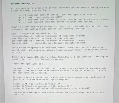 Solved Problem Description Write A Menu Driven Program