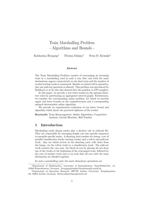 Pdf Train Marshalling Problem Algorithms And Bounds
