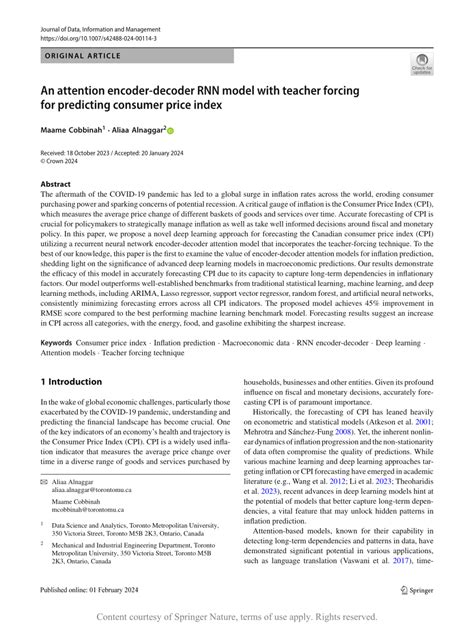 An Attention Encoder Decoder Rnn Model With Teacher Forcing For Predicting Consumer Price Index