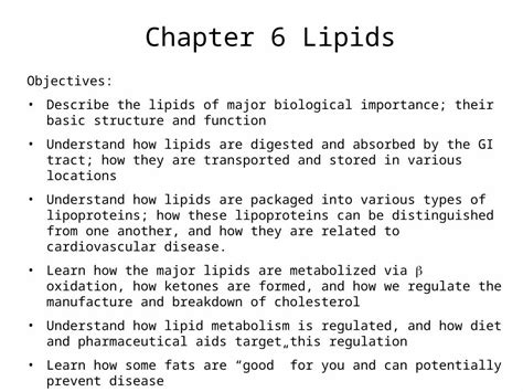 PPT Chapter Lipids Objectives Describe The Lipids Of Major Biological Importance Their
