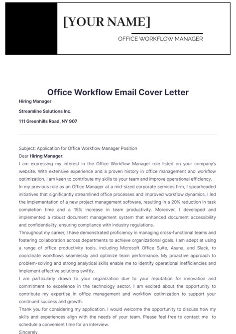 Free Office Workflow Email Cover Letter Template To Edit Online