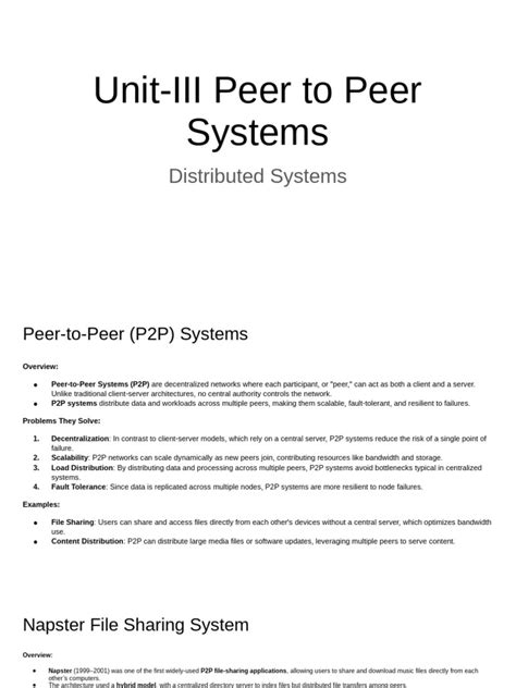 unit iii peer to peer systems pdf peer to peer computer networking