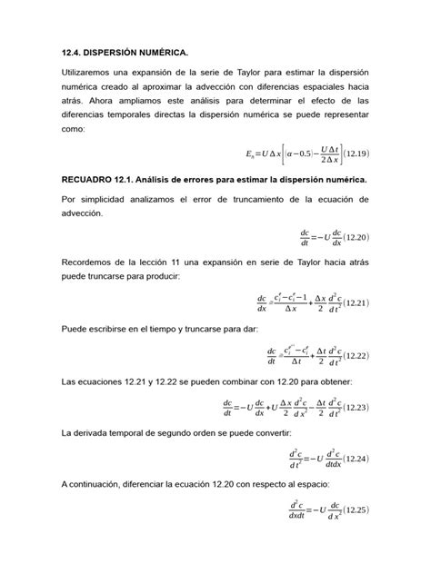 12 4 Dispersión Numérica Dc Dt C T T D C Dt Pdf Matemáticas Aplicadas