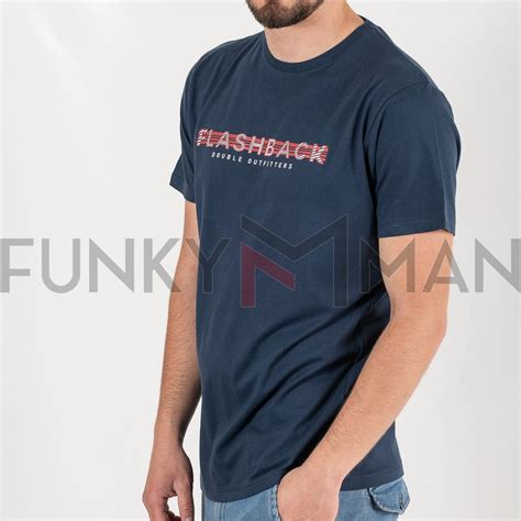 Graphic Print T Shirt DOUBLE TS 197 Μπλε FUNKYMAN Ανδρικά Ρούχα