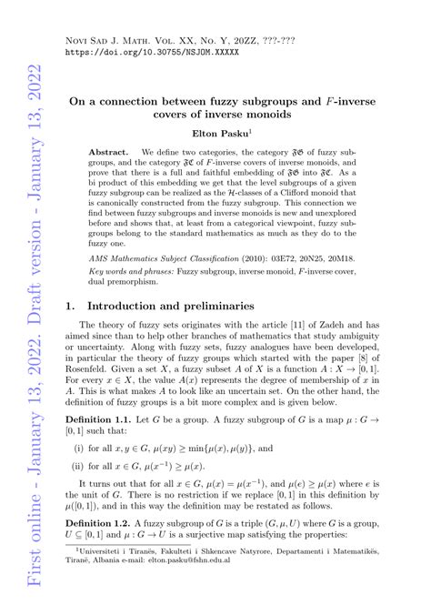 pdf on a connection between fuzzy subgroups and f inverse covers of
