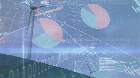 Animation Of Financial Data Processing Over Wind Turbine Stock Footage