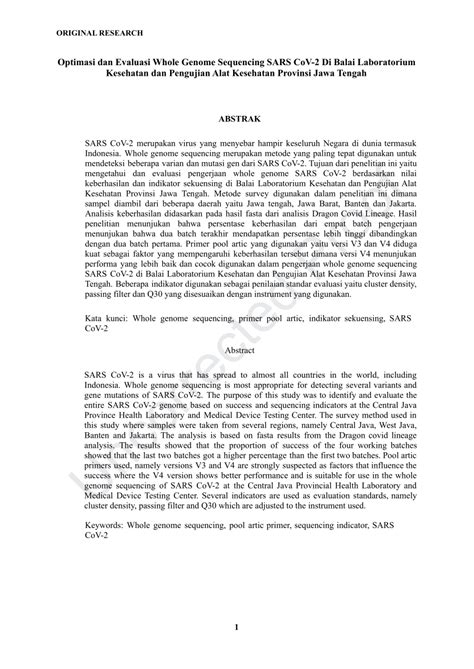 Pdf Optimasi Dan Evaluasi Whole Genome Sequencing Sars Cov 2 Di Balai Laboratorium Kesehatan