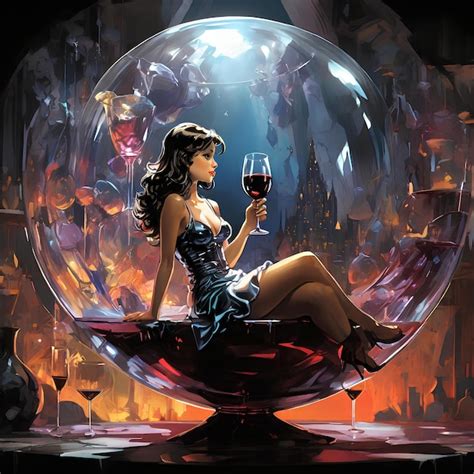 Premium Photo A Girl Artist Seated On The Brim Of An Oversized Wine Glass